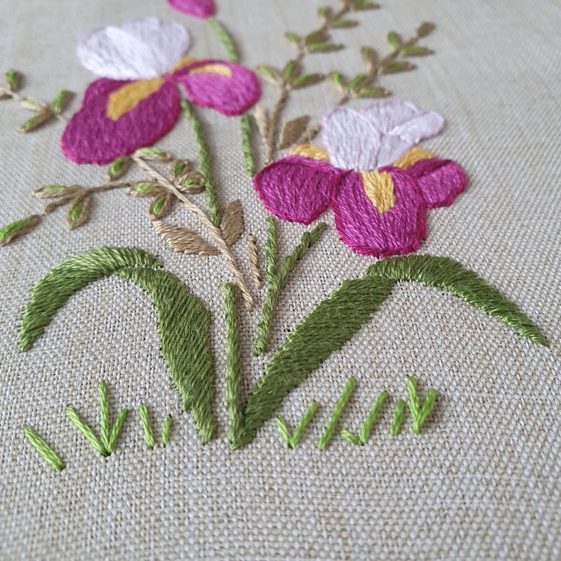 Irises Hand Embroidery, Spring Flowers Pattern DIY, Botanical ...
