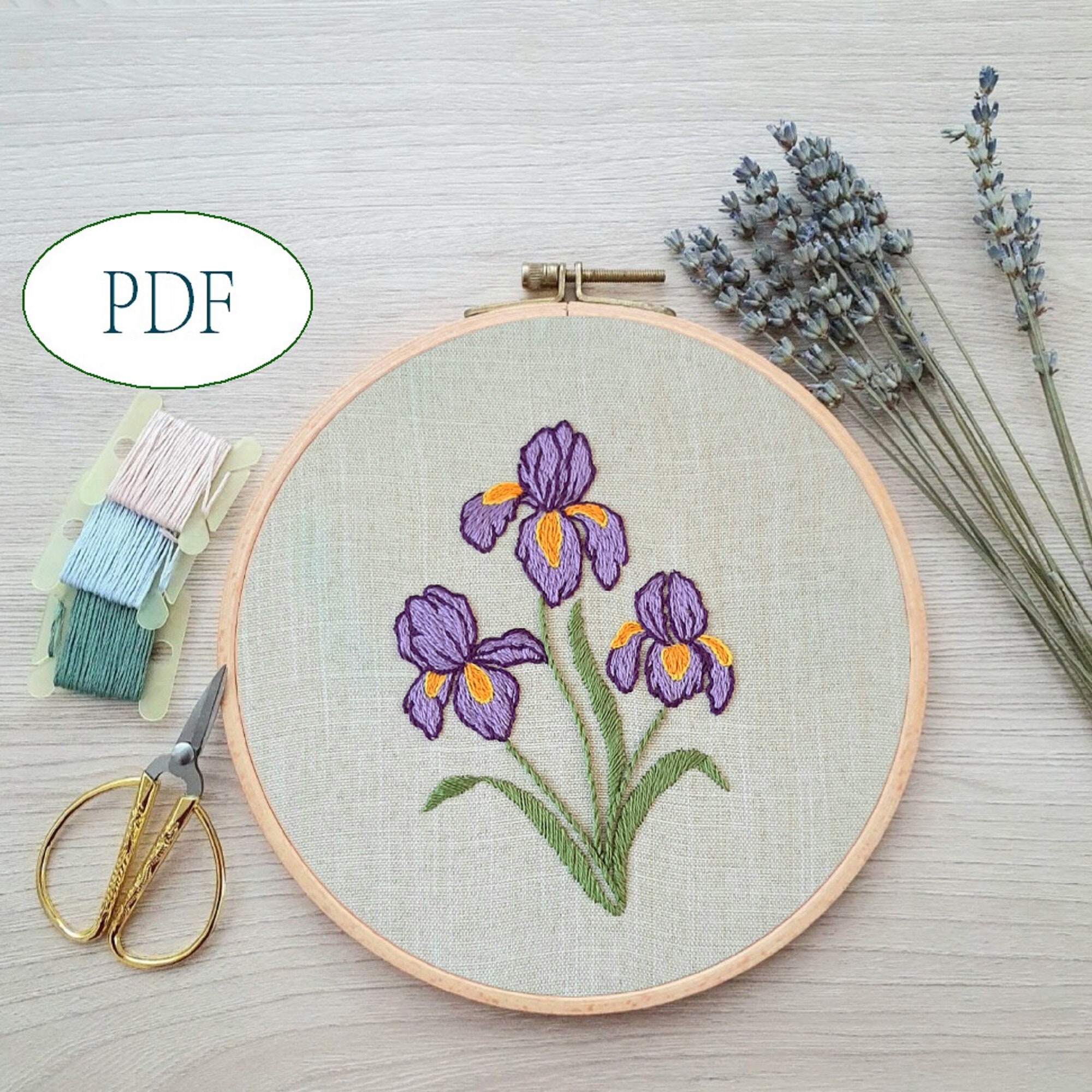 Irises Pdf Hand Embroidery Beginner Spring Flowers Pattern DIY - Etsy