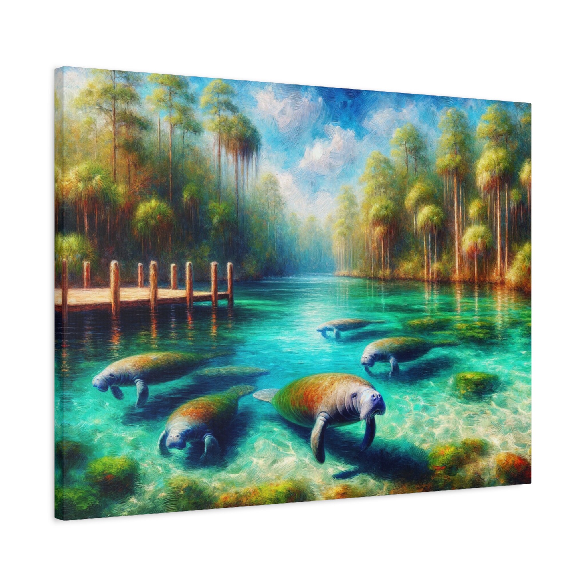 Clear Water Florida Spring Park With a Few Manatees Oil Paint Canvas ...