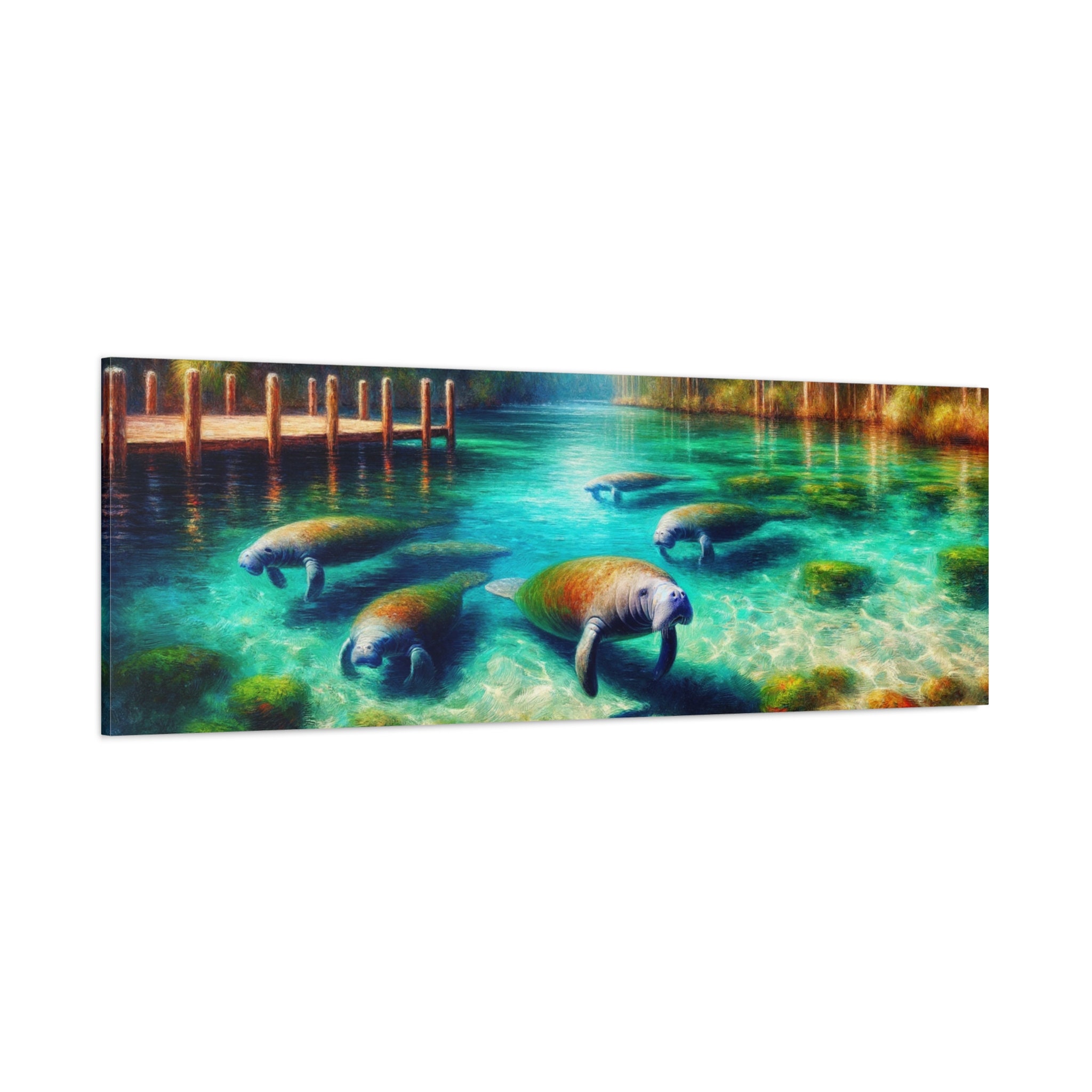 Clear Water Florida Spring Park With a Few Manatees Oil Paint Canvas ...