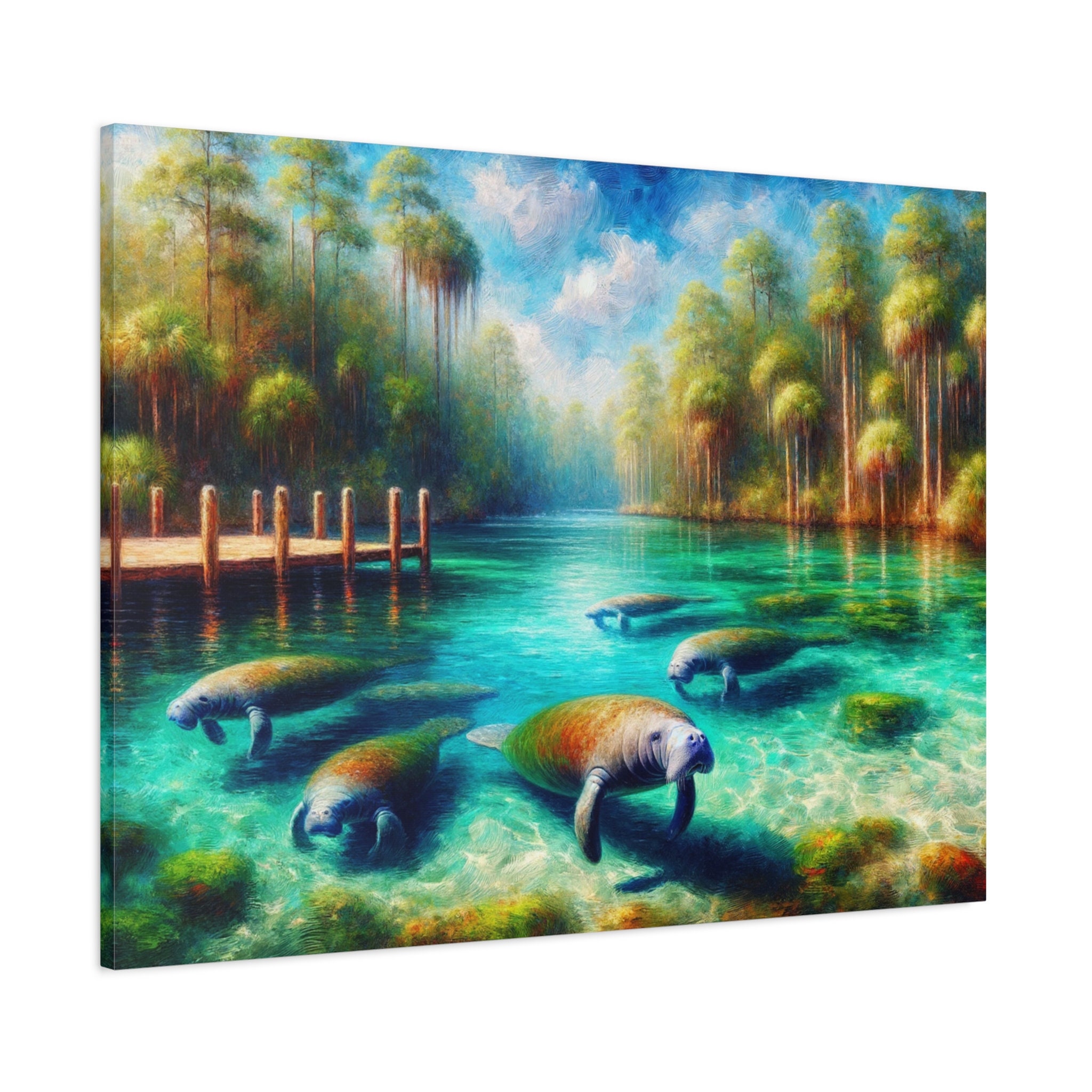 Clear Water Florida Spring Park With a Few Manatees Oil Paint Canvas ...