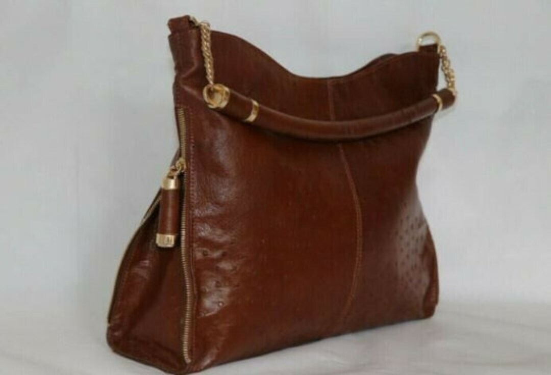 Genuine Brown Farm Ostrich Leather Hand Bag New Retail 800GBP - Etsy