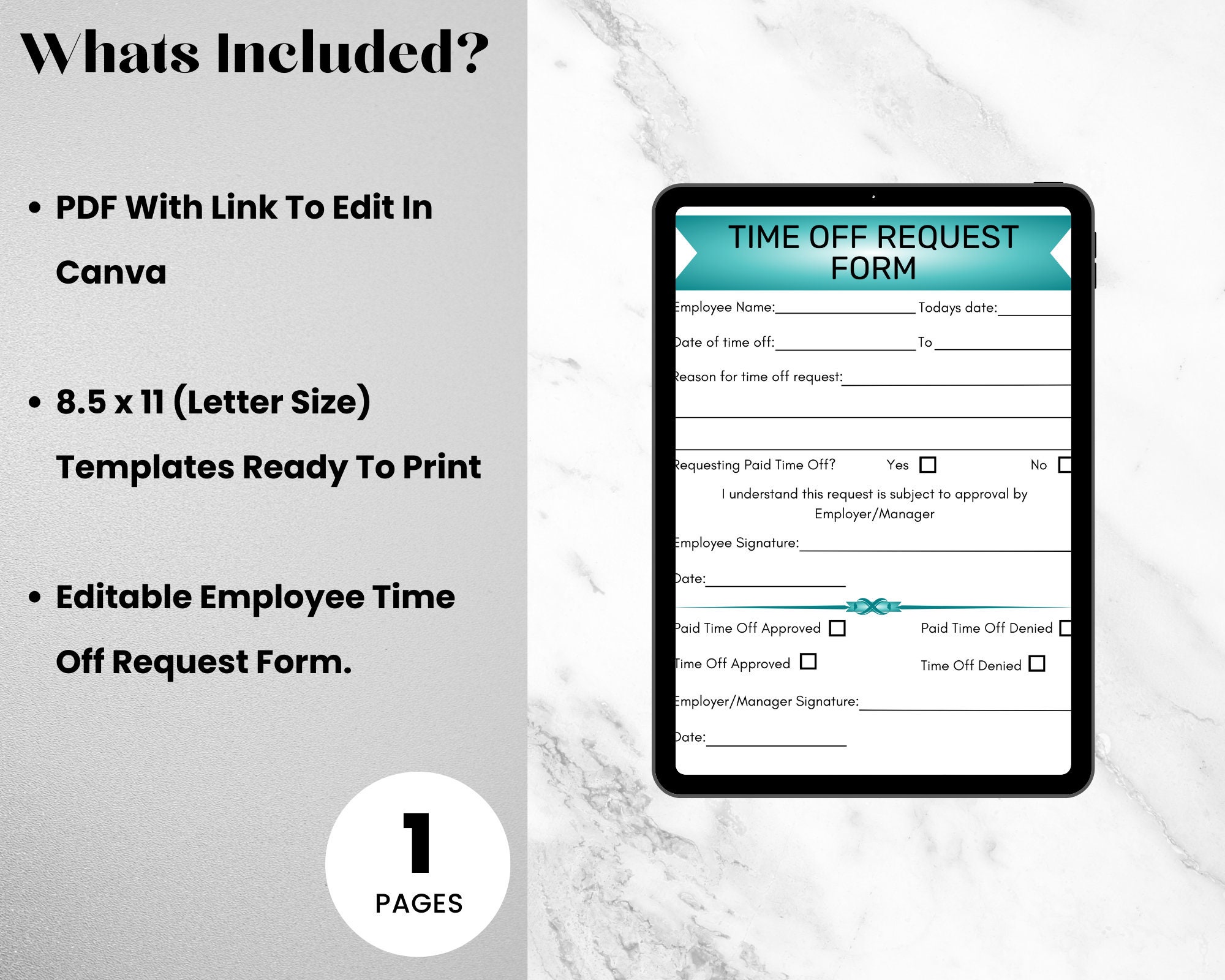 Employee Time off Request Form Canva Editable Template Employee ...