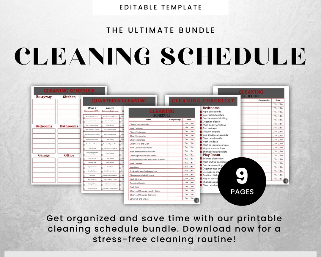 Printable Cleaning Schedule Bundle Cleaning Checklist Quarterly ...