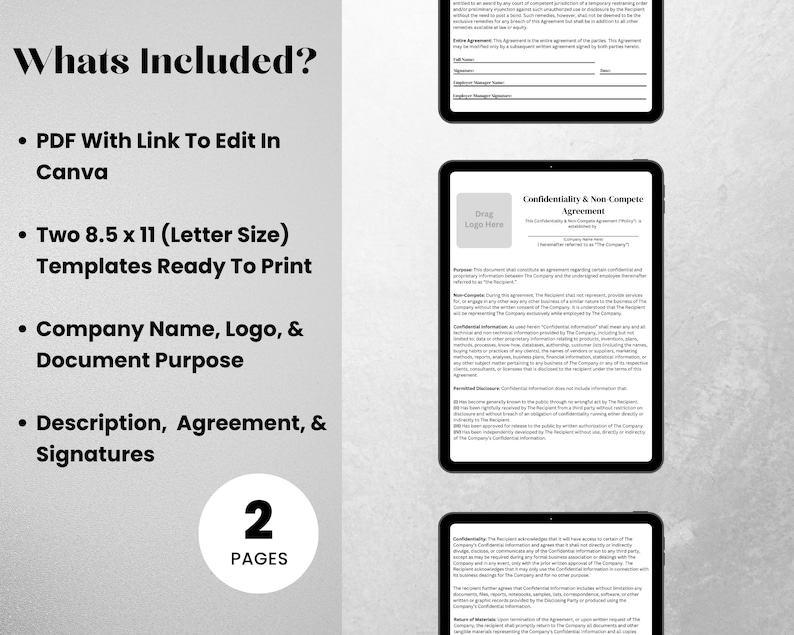 Confidentiality and Non-compete Agreement Canva Editable Template - Etsy