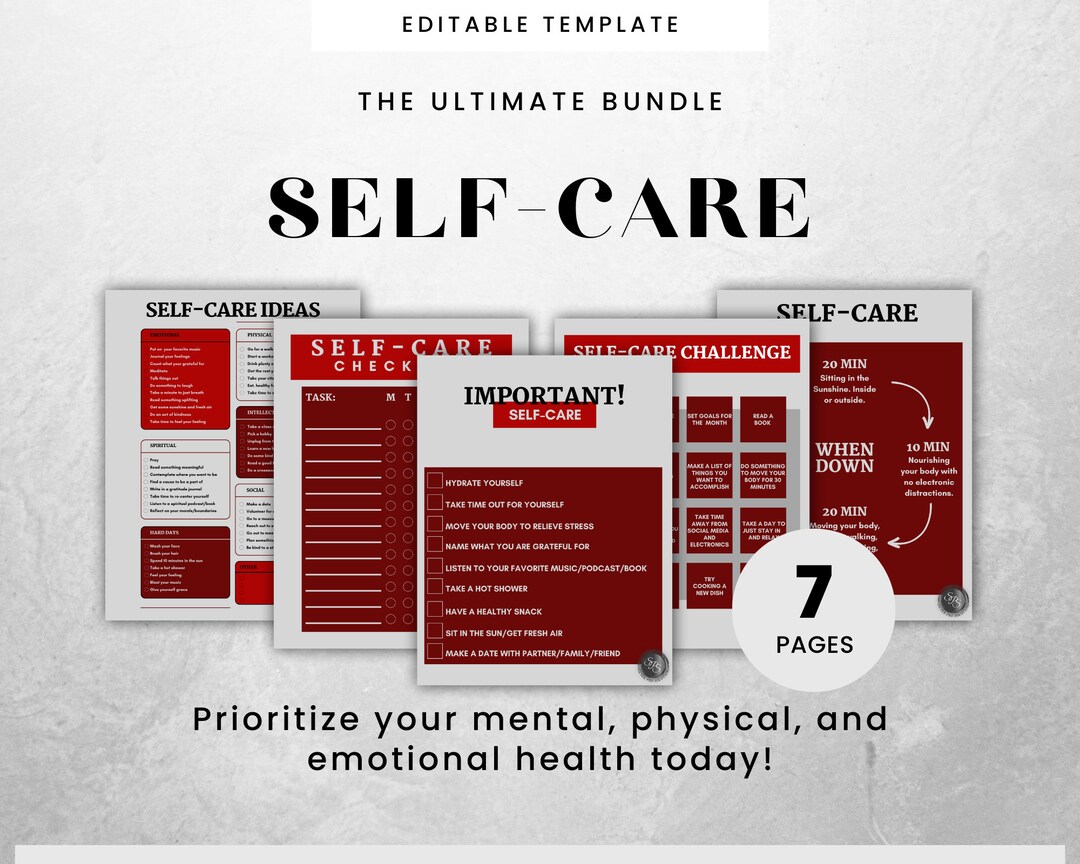 Printable Self-care Template Bundle Self-care Challenge Self-care ...