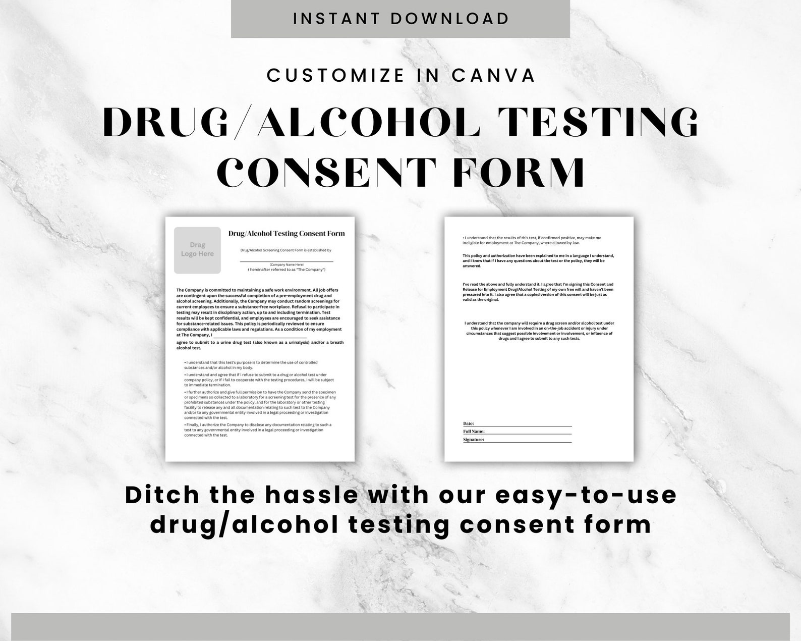 Drug/alcohol Testing Consent Form Canva Editable Template Drug ...