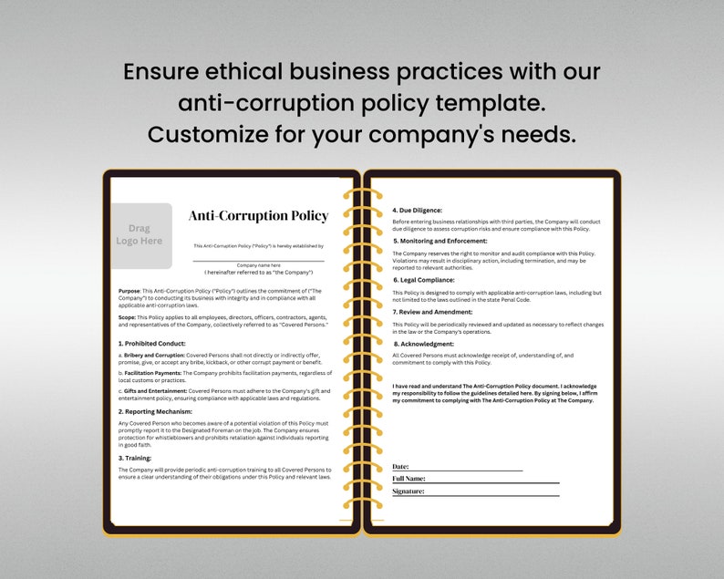 Anti-corruption Policy Canva Editable Template Business Procedure ...