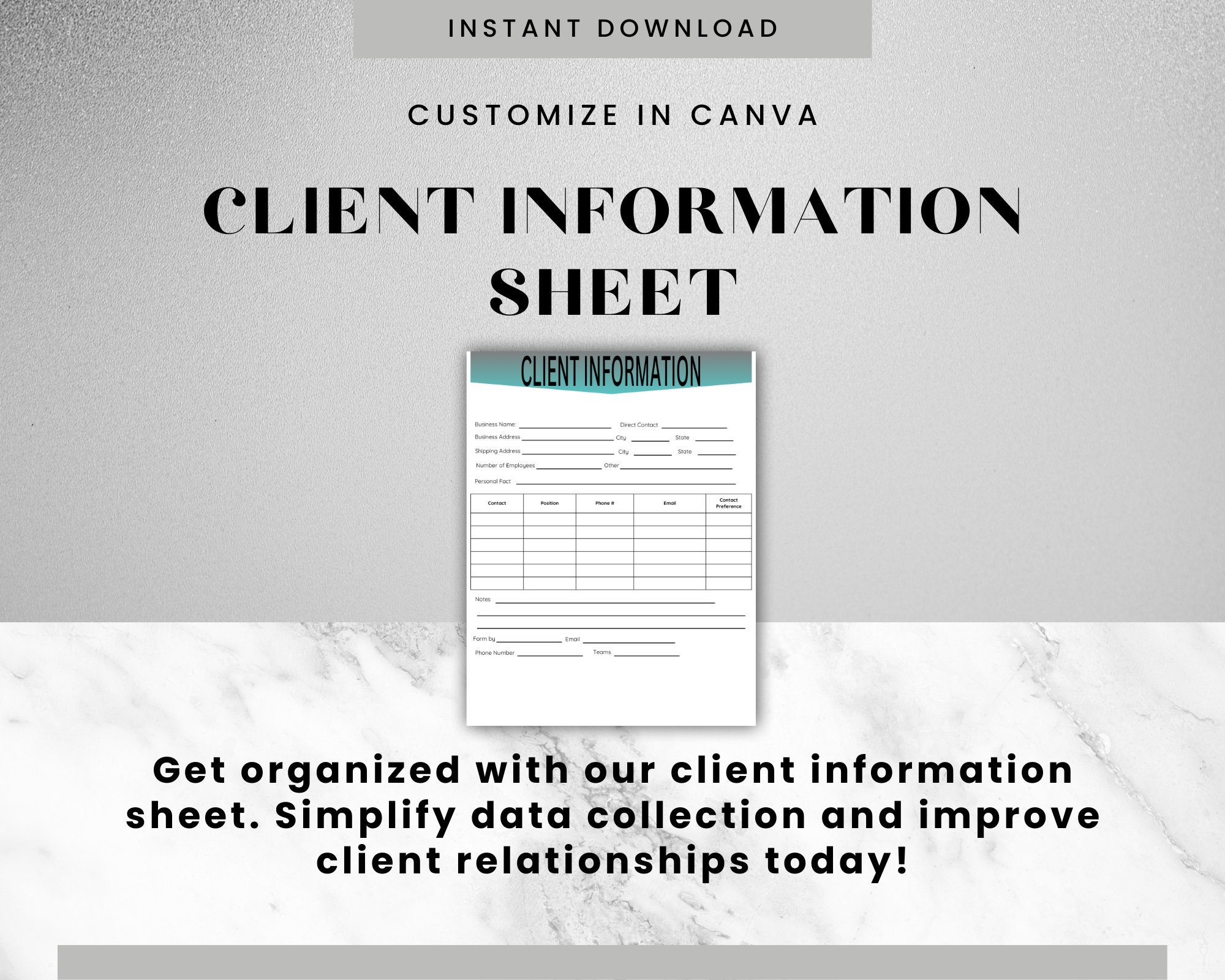 Client Information Sheet Canva Editable Template Customer Information ...