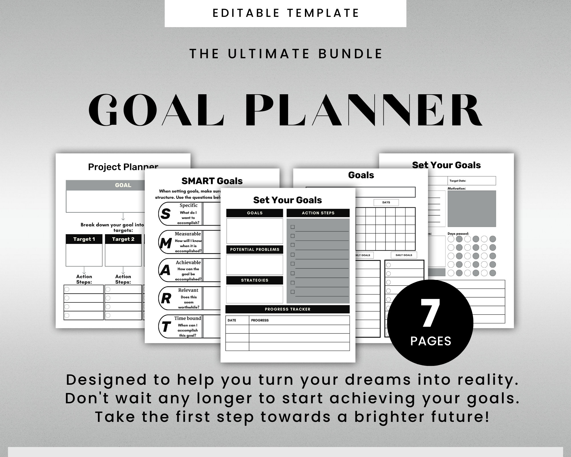 Goal Planner SMART Goals Template Goal Tracker Goal Ideas Goal Setting ...