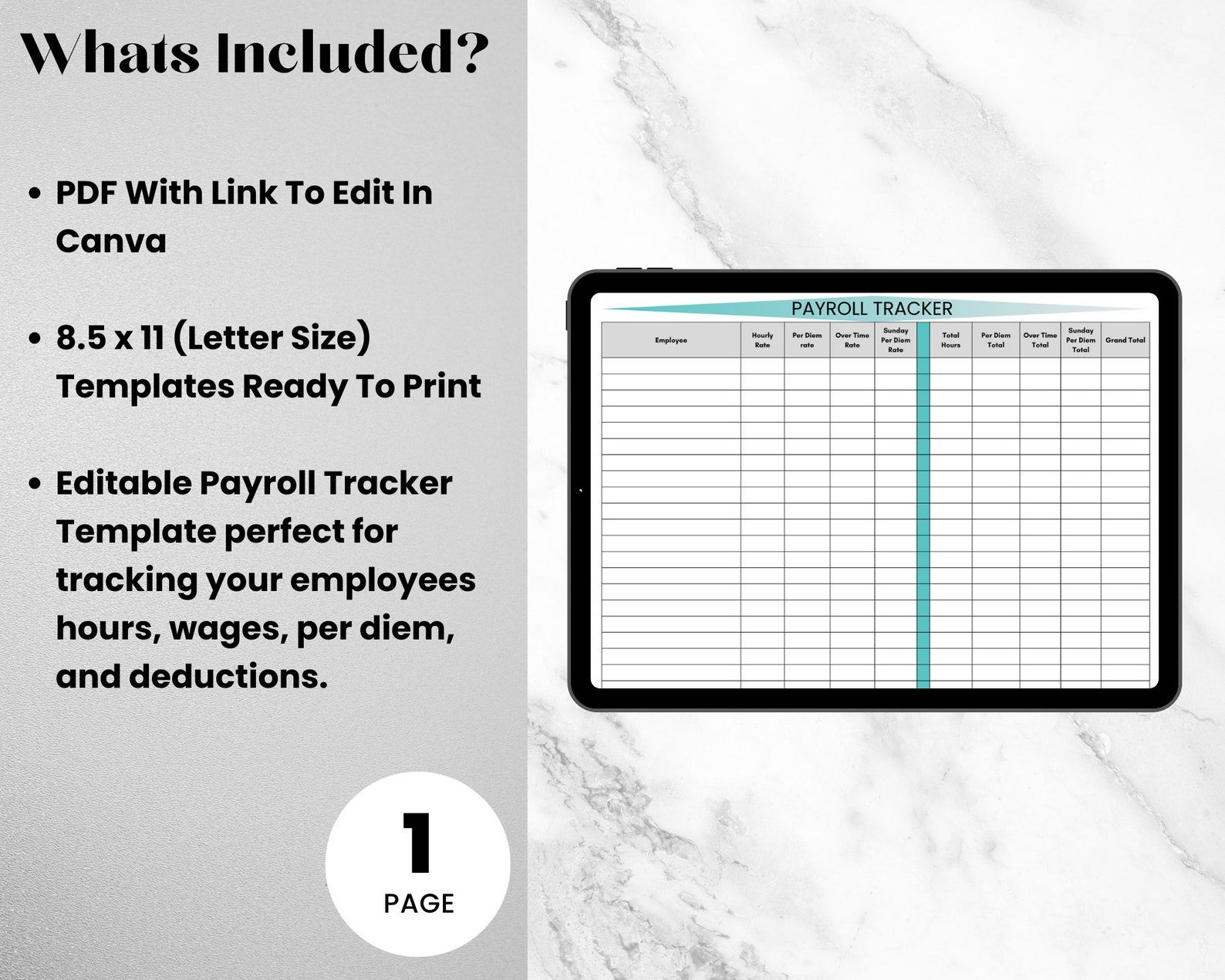 Payroll Tracker Canva Editable Template Payroll Tracker Spreadsheet ...
