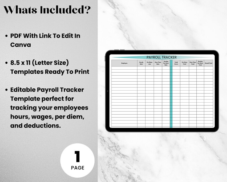 Payroll Tracker Canva Editable Template Payroll Tracker Spreadsheet ...