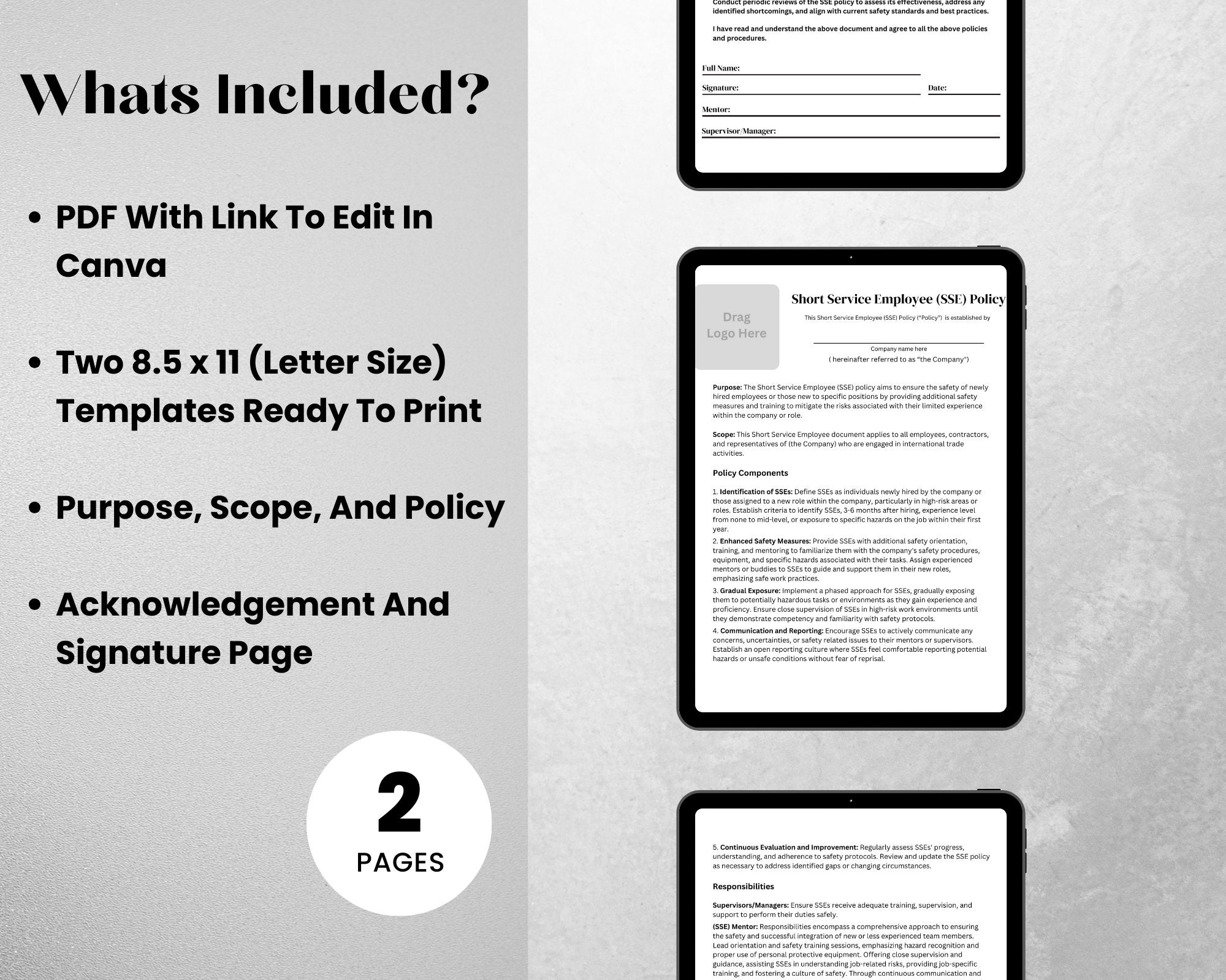 Short Service Employee Policy Canva Editable Template Employee Policy ...