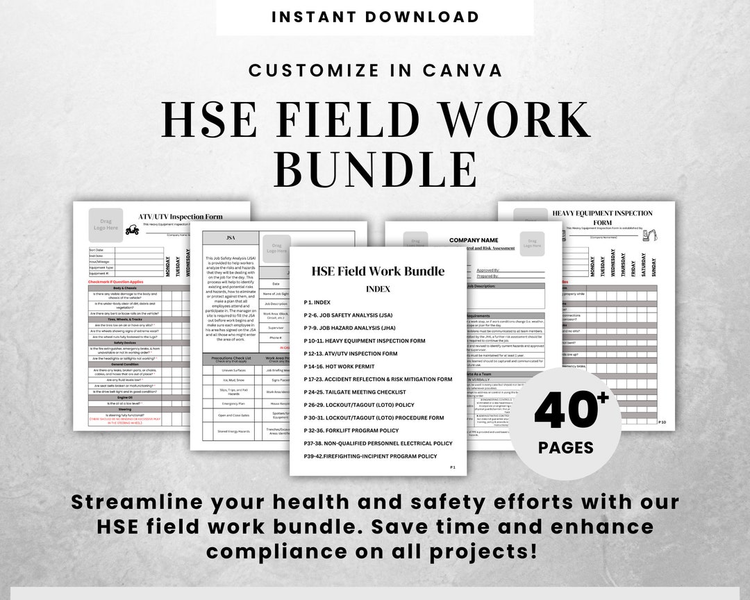 HSE Job Site Bundle Canva Editable Template Healthy Safety and ...