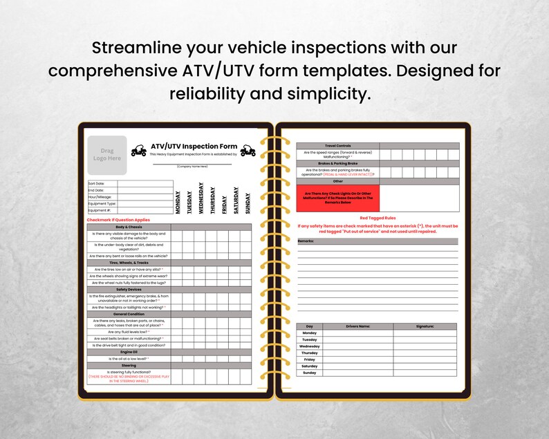 ATV/UTV Weekly Inspection Form Canva Editable Template Atv Inspection ...