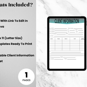 Client Information Sheet Canva Editable Template Customer Information ...