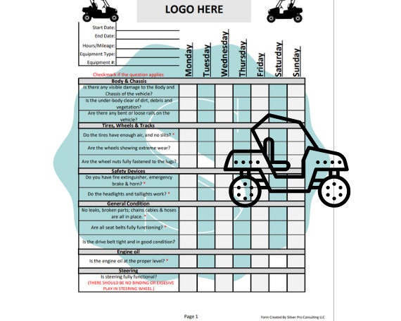 ATV/UTV Weekly Inspection Form - Etsy