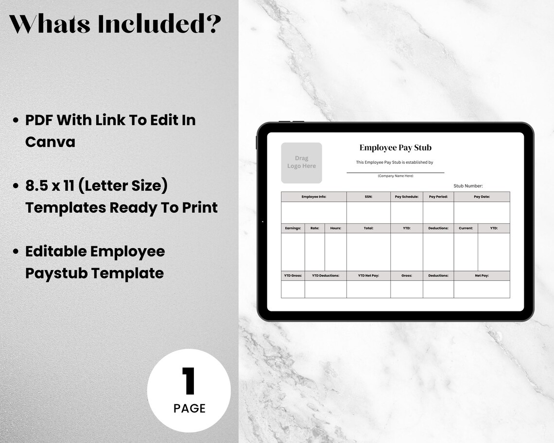 Employee Pay Stub Canva Editable Template Earning Statement Printable ...