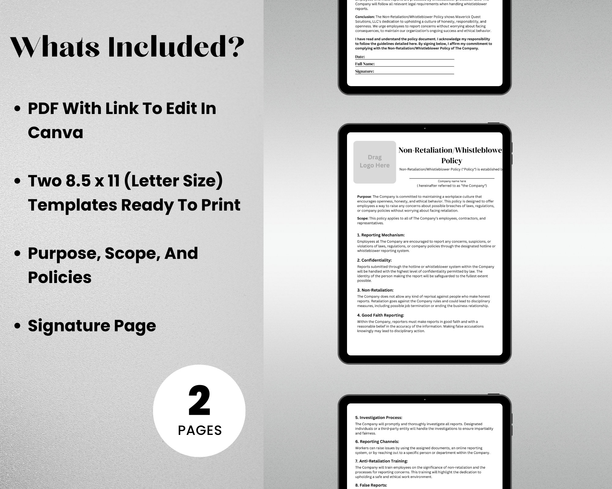 Non-retaliation Policy Canva Editable Template Whistleblower Policy ...