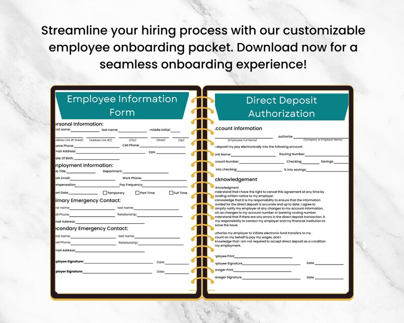 Employee Onboarding Packet Canva Editable Template Direct Deposit Form ...
