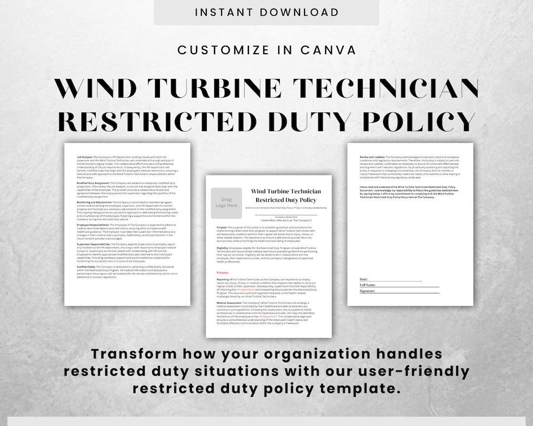 Restricted Duty Policy for Wind Technicians Canva Editable Template ...