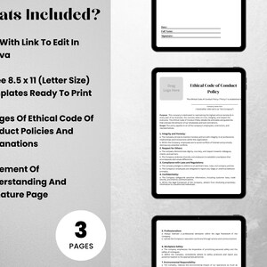 Ethical Code of Conduct Policy Canva Editable Template Code of Behavior ...