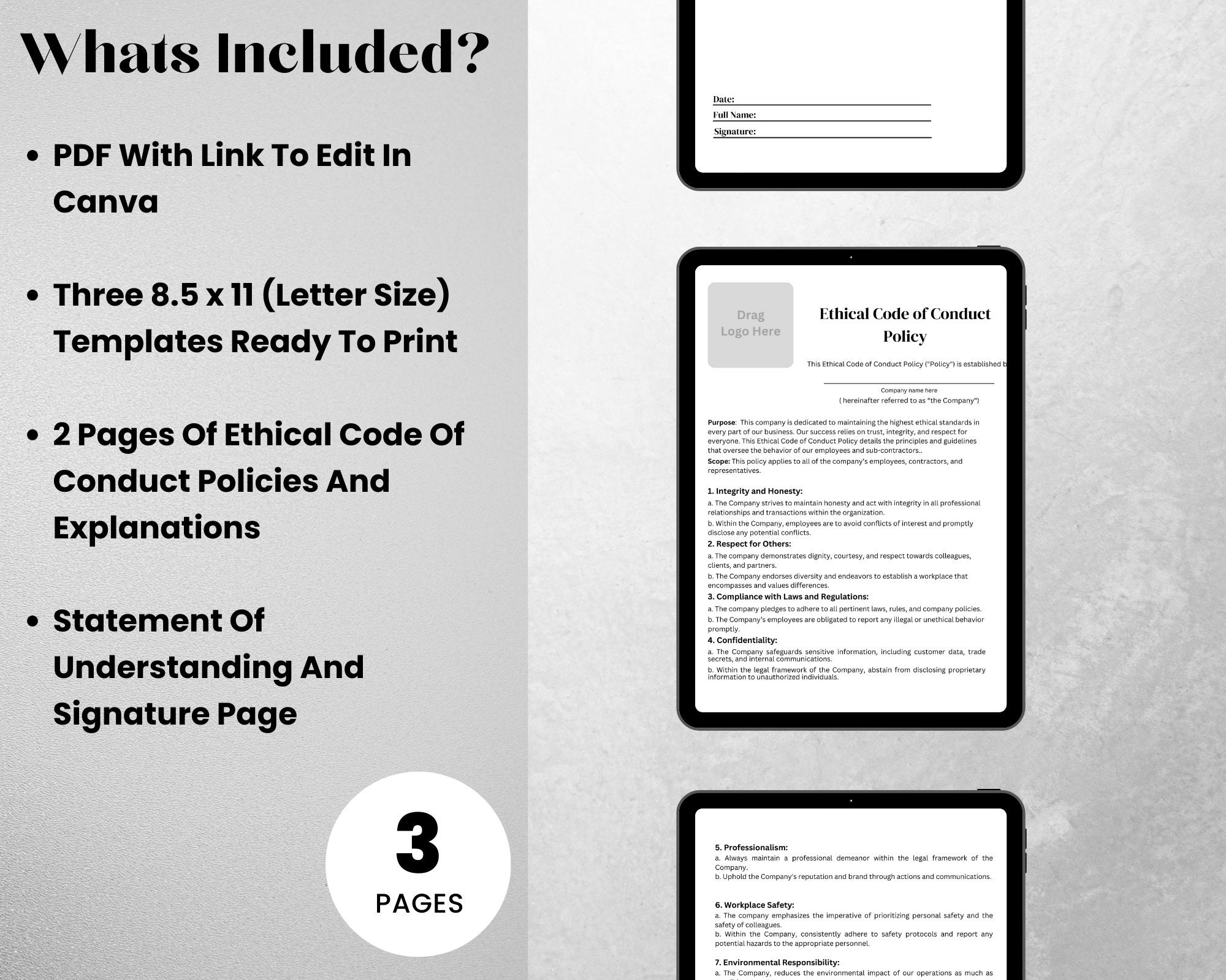 Ethical Code of Conduct Policy Canva Editable Template Code of Behavior ...