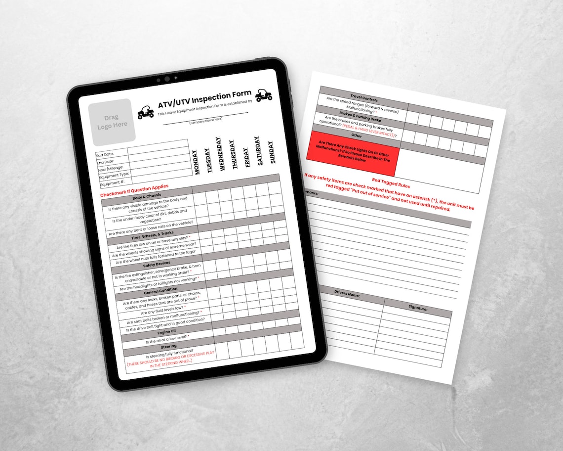 ATV/UTV Weekly Inspection Form Canva Editable Template Atv Inspection ...