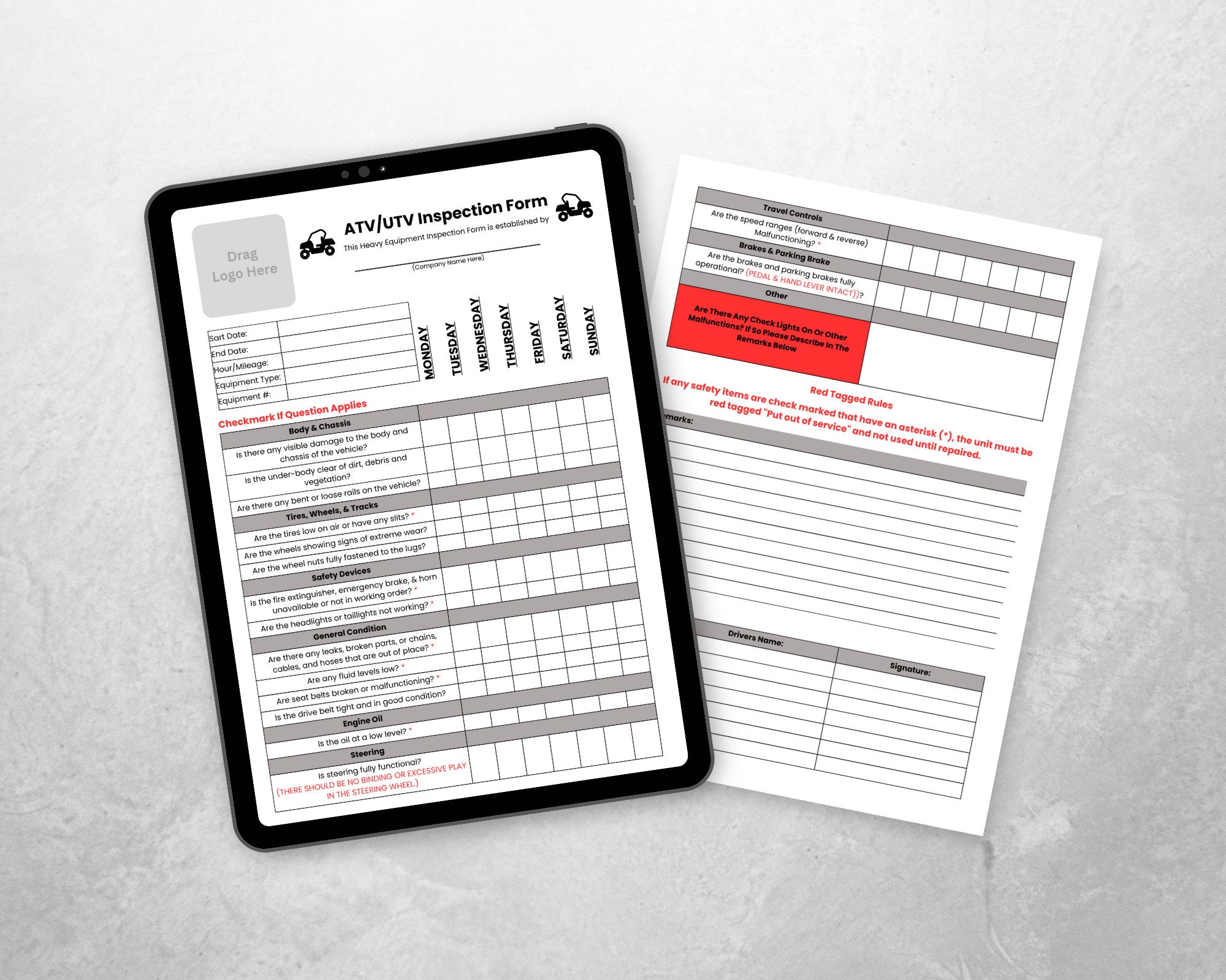 ATV/UTV Weekly Inspection Form Canva Editable Template Atv Inspection ...