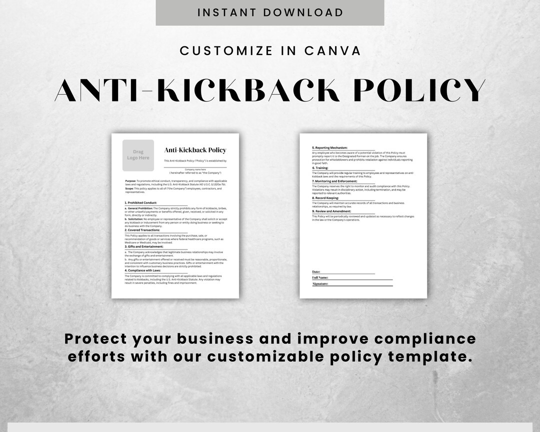 Anti-kickback Statute Policy Canva Editable Template Customizable ...