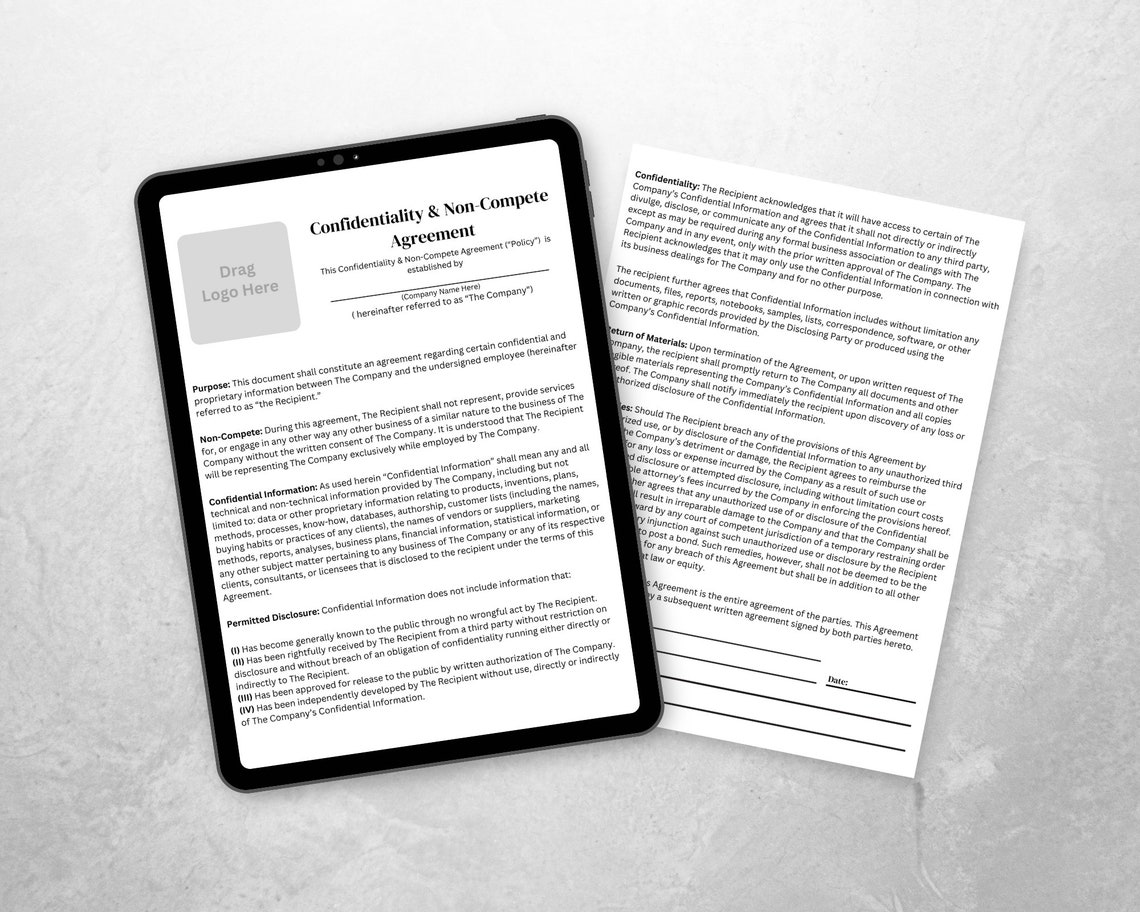Confidentiality and Non-compete Agreement Canva Editable Template - Etsy