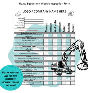 Heavy Equipment Weekly Inspection Template - Etsy