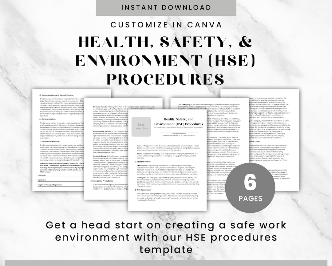 Health Safety and Environment Procedures Canva Editable Template HSE ...