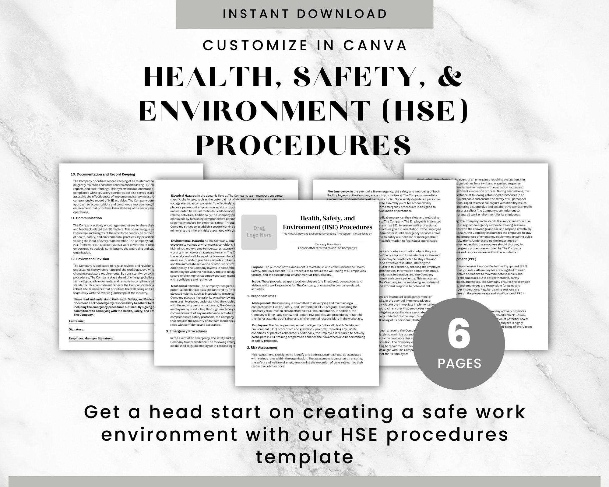 Health Safety and Environment Procedures Canva Editable Template HSE ...