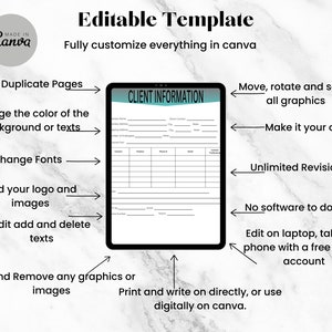 Client Information Sheet Canva Editable Template Customer Information ...