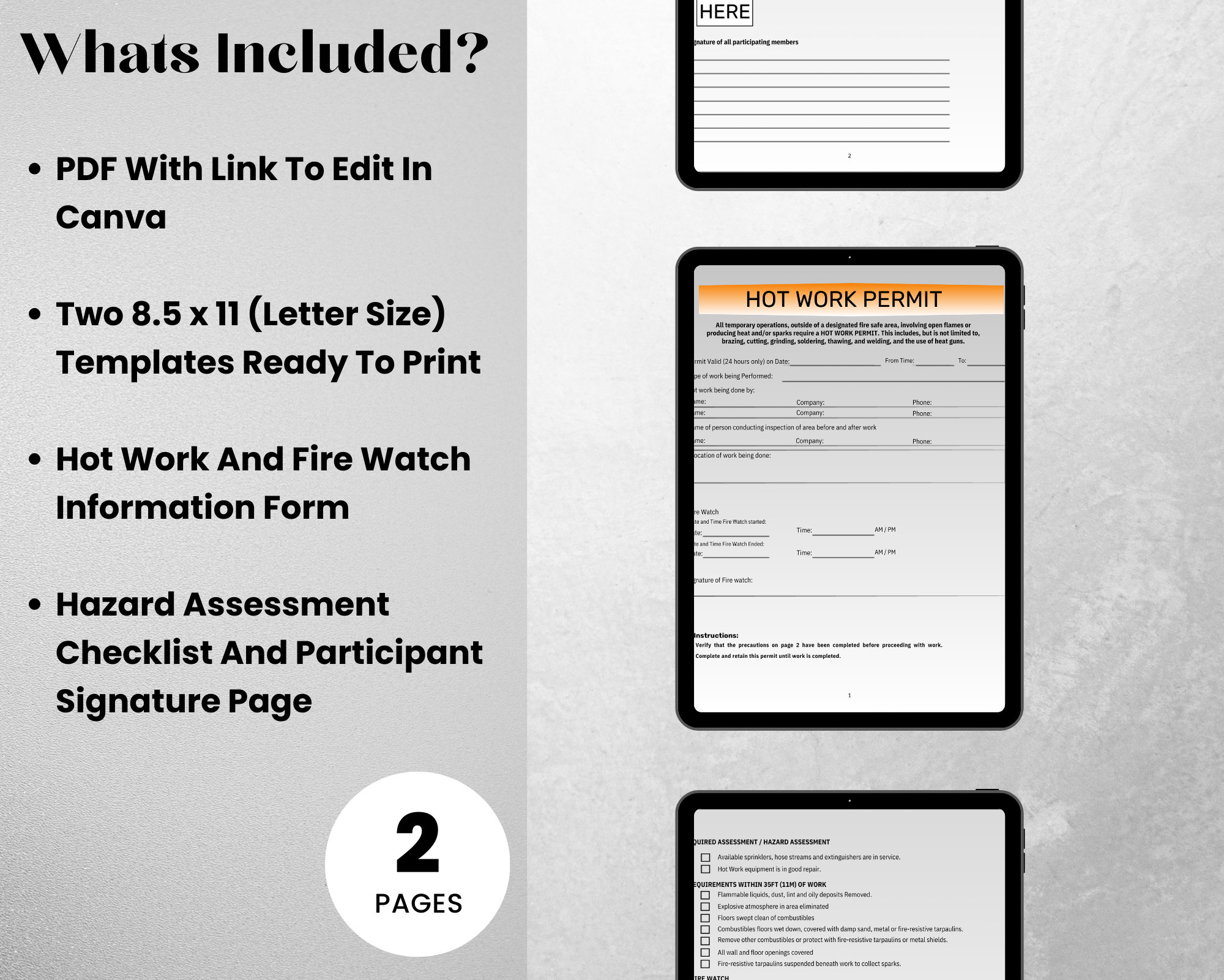 Hot Work Permit Editable Template - Etsy