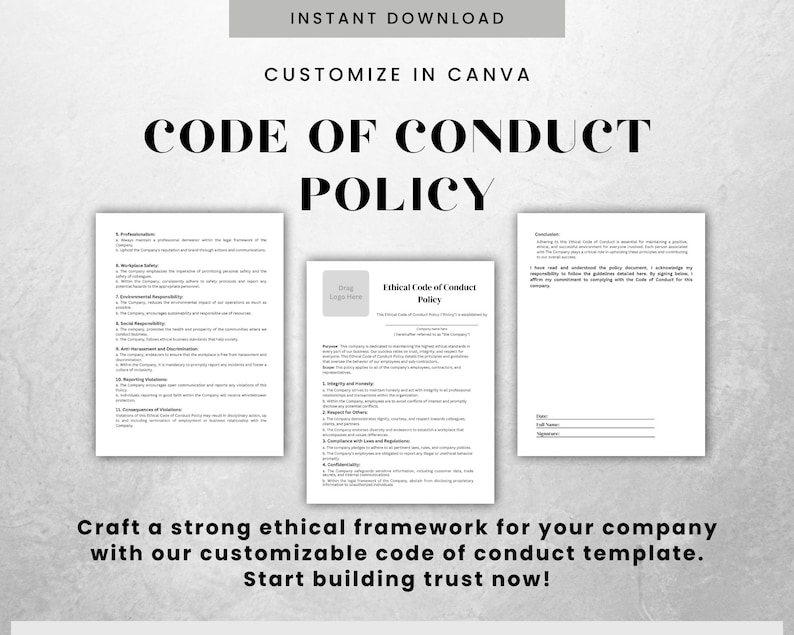 Ethical Code of Conduct Policy Canva Editable Template Code of Behavior ...