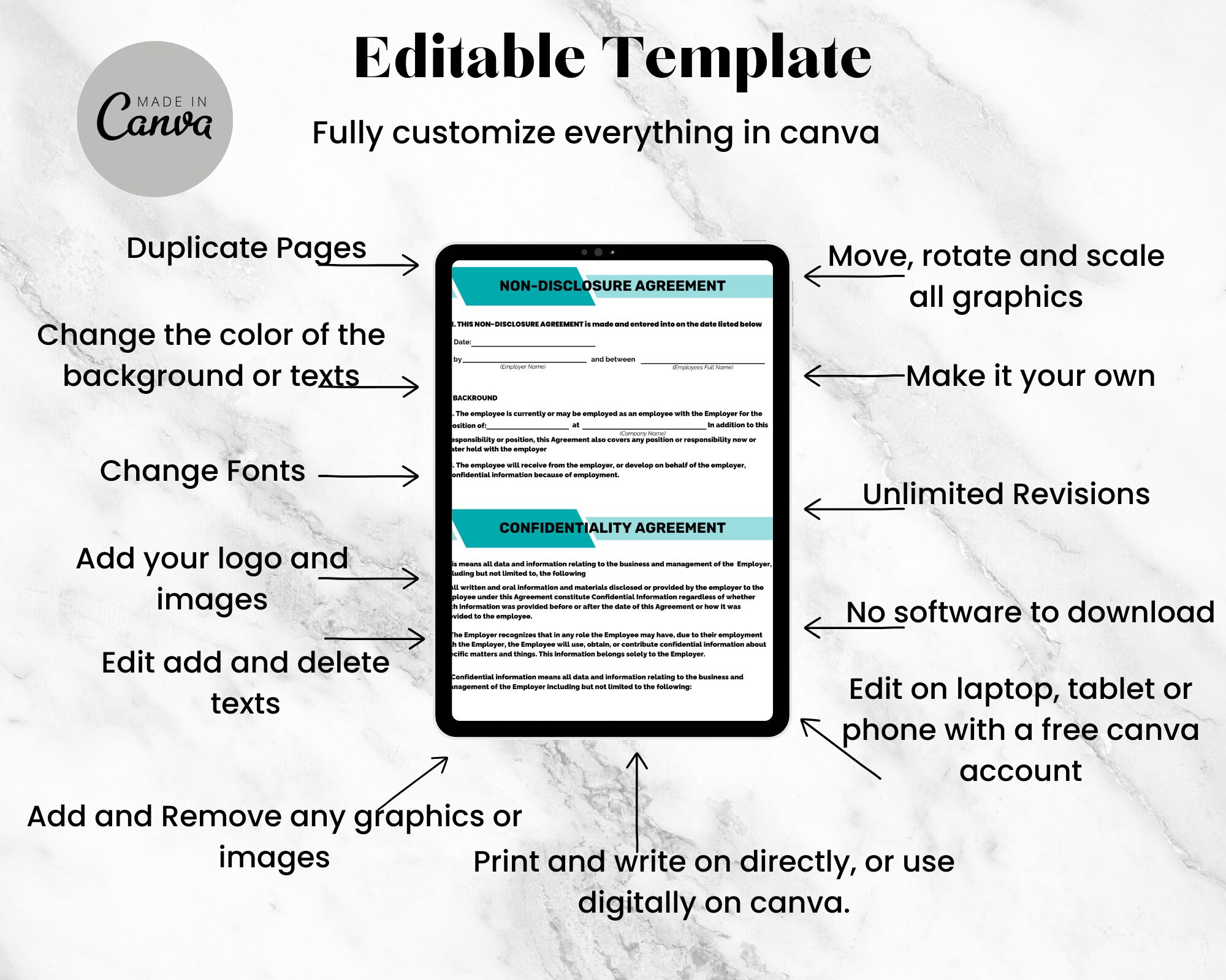 Non-disclosure Agreement Canva Editable Template Confidentiality ...