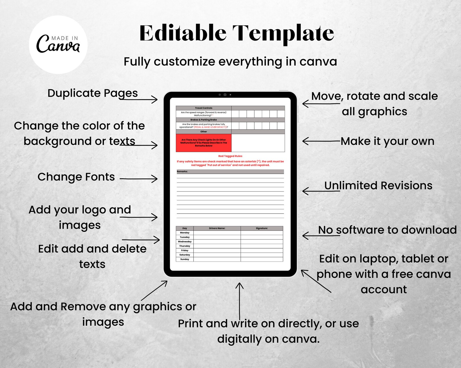 ATV/UTV Weekly Inspection Form Canva Editable Template Atv Inspection ...