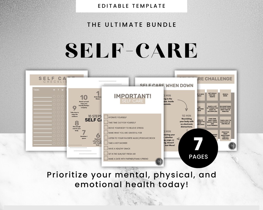 Printable Self-care Template Bundle Self-care Challenge Self-care Checklist Self-care Tracker ...