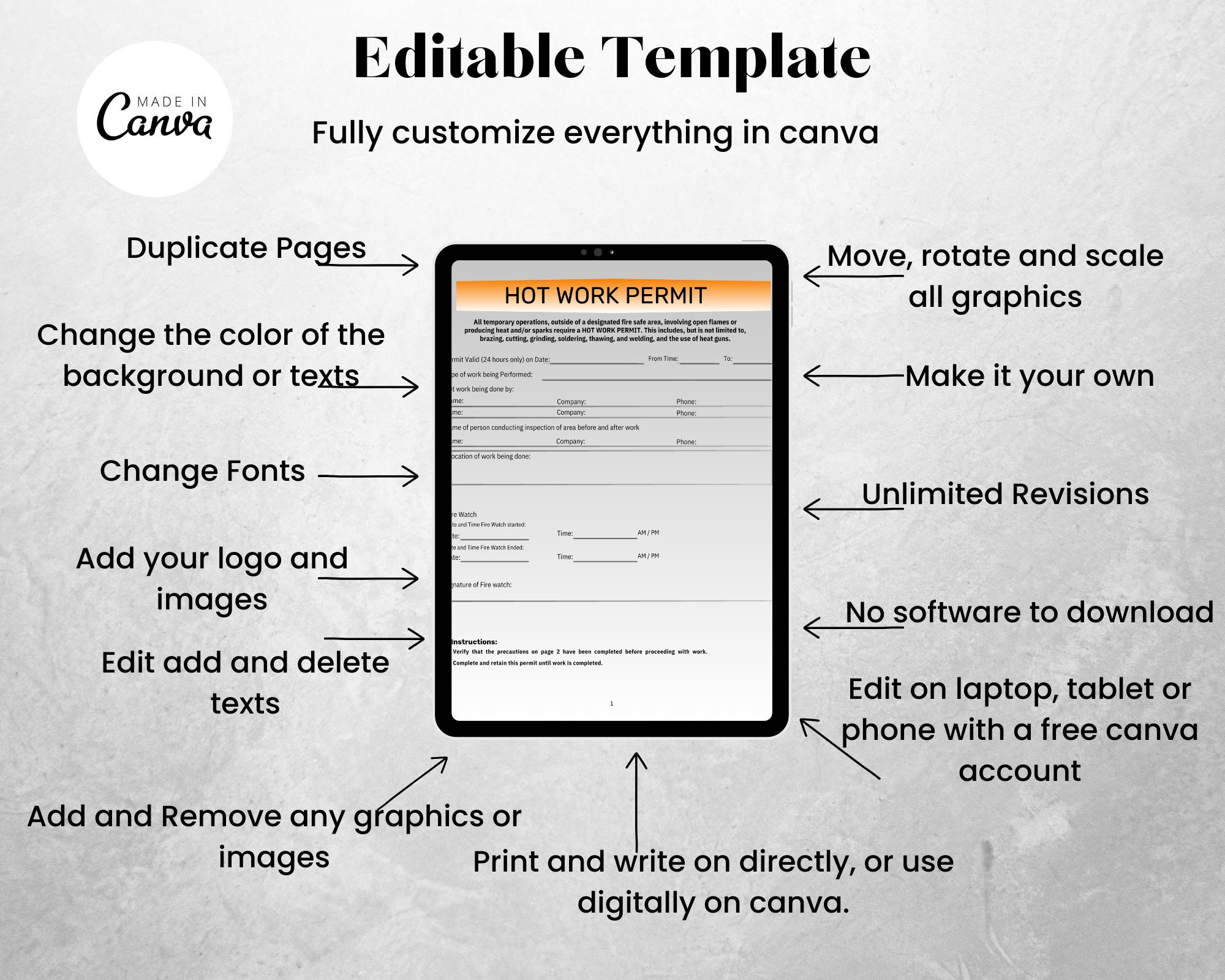 Hot Work Permit Editable Template - Etsy