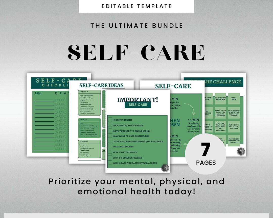 Printable Self-care Template Bundle Self-care Challenge Self-care ...