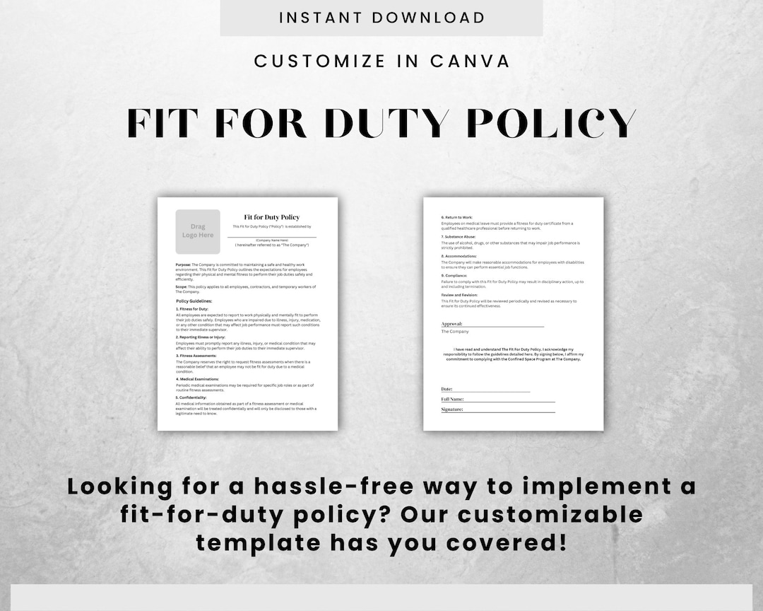 Fit for Duty Policy Canva Editable Template Employee Policy Business ...