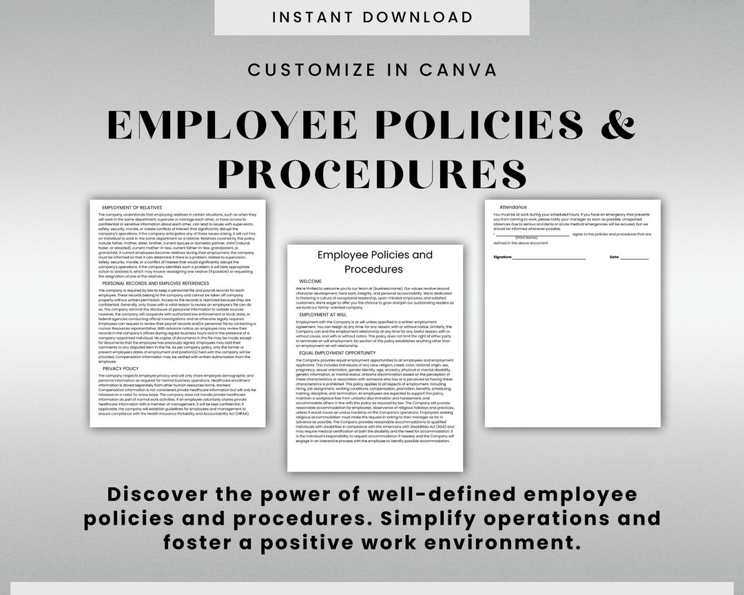 Employee Policies and Procedures Canva Editable Template HR Policies ...