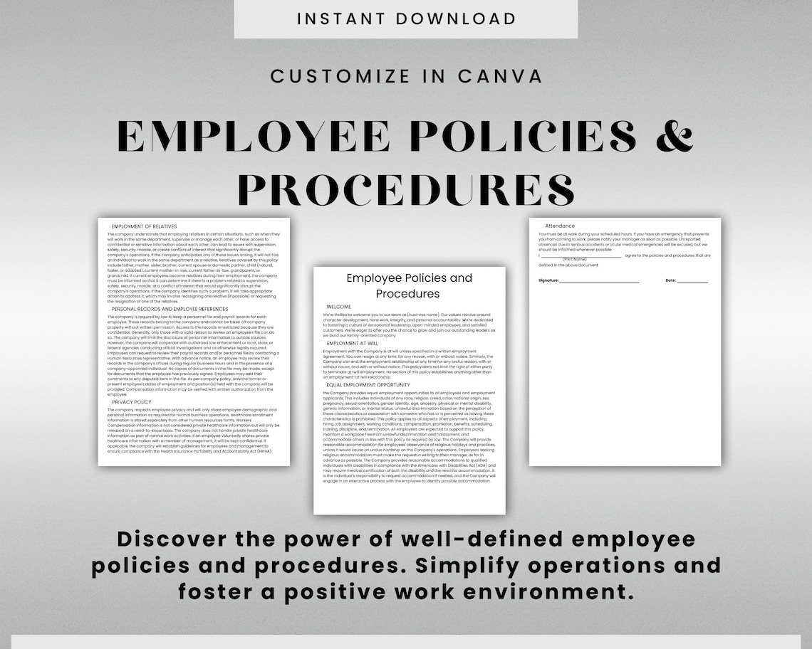 Employee Policies and Procedures Canva Editable Template HR Policies ...