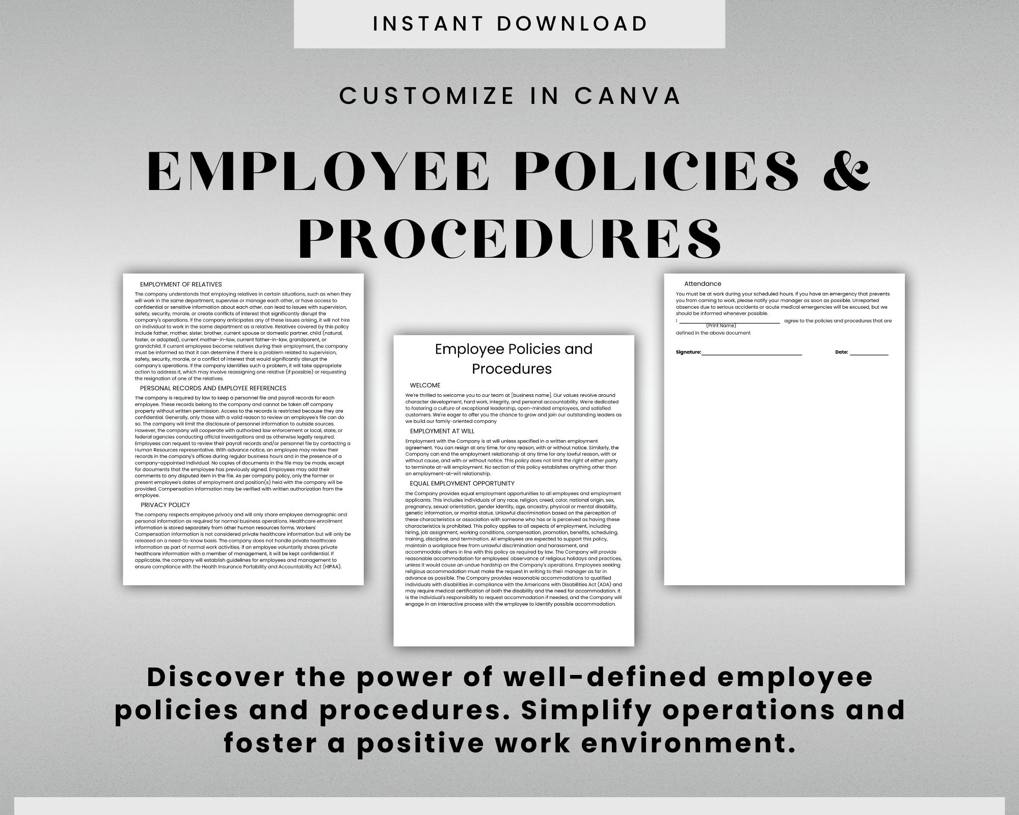 Employee Policies and Procedures Canva Editable Template HR Policies ...