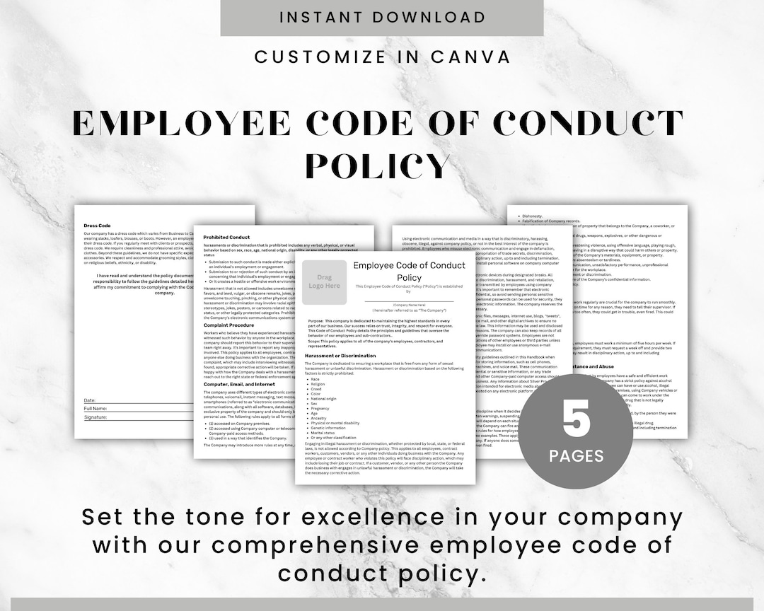 Employee Code of Conduct Policy Canva Editable Template Code of ...