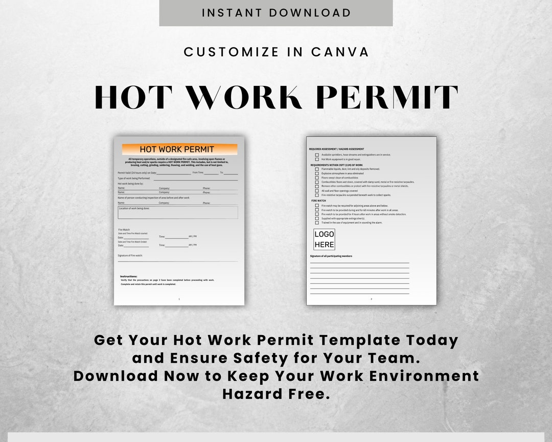 Hot Work Permit Editable Template - Etsy