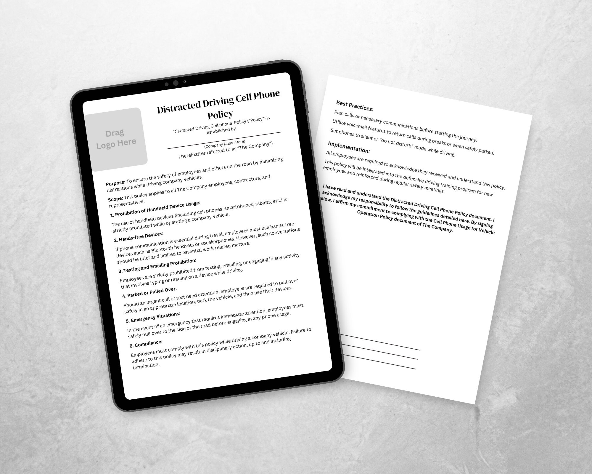 Distracted Driving Cell Phone Policy Canva Editable Template Employee ...