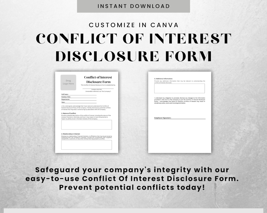 Conflict of Interest Disclosure Form Canva Editable Template Anti ...